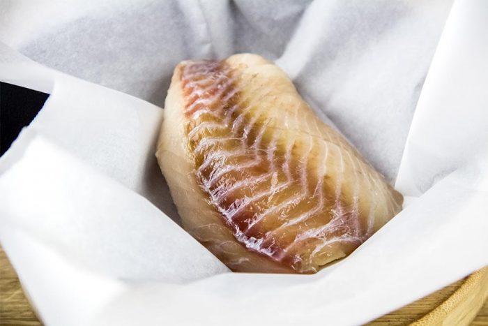 Alaska Pollock in Parchment with Basil Pesto & Toasted Pecans Recipe